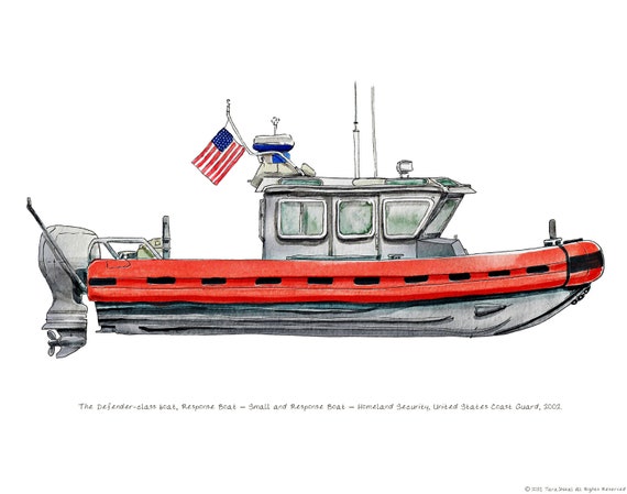 USCG 25ft Defender-class Coast Guard Watercolor Print | Etsy