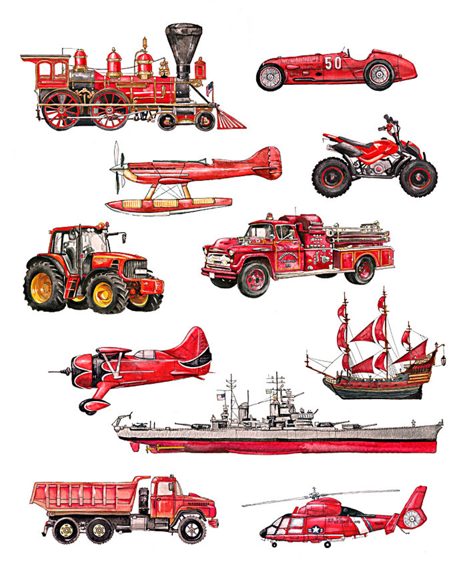 Things That Go! Set of Four 11x14" Transportation Art Prints - Etsy
