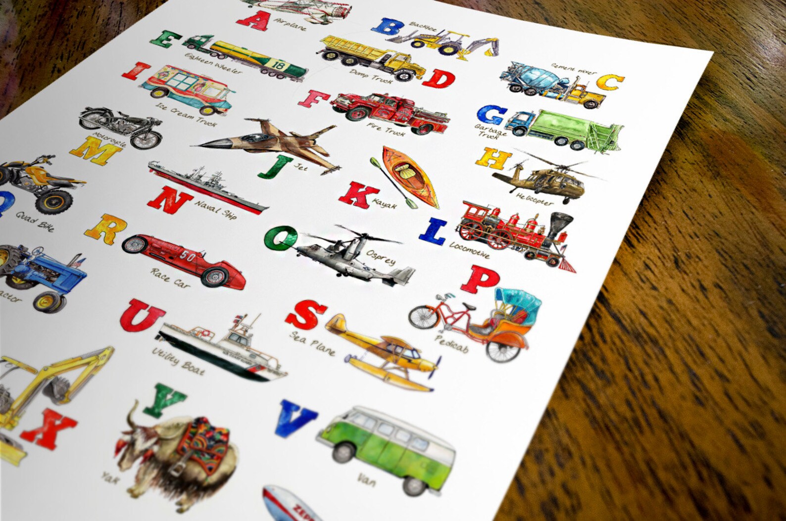 ABC Things That Go Transportation Art Print | Etsy