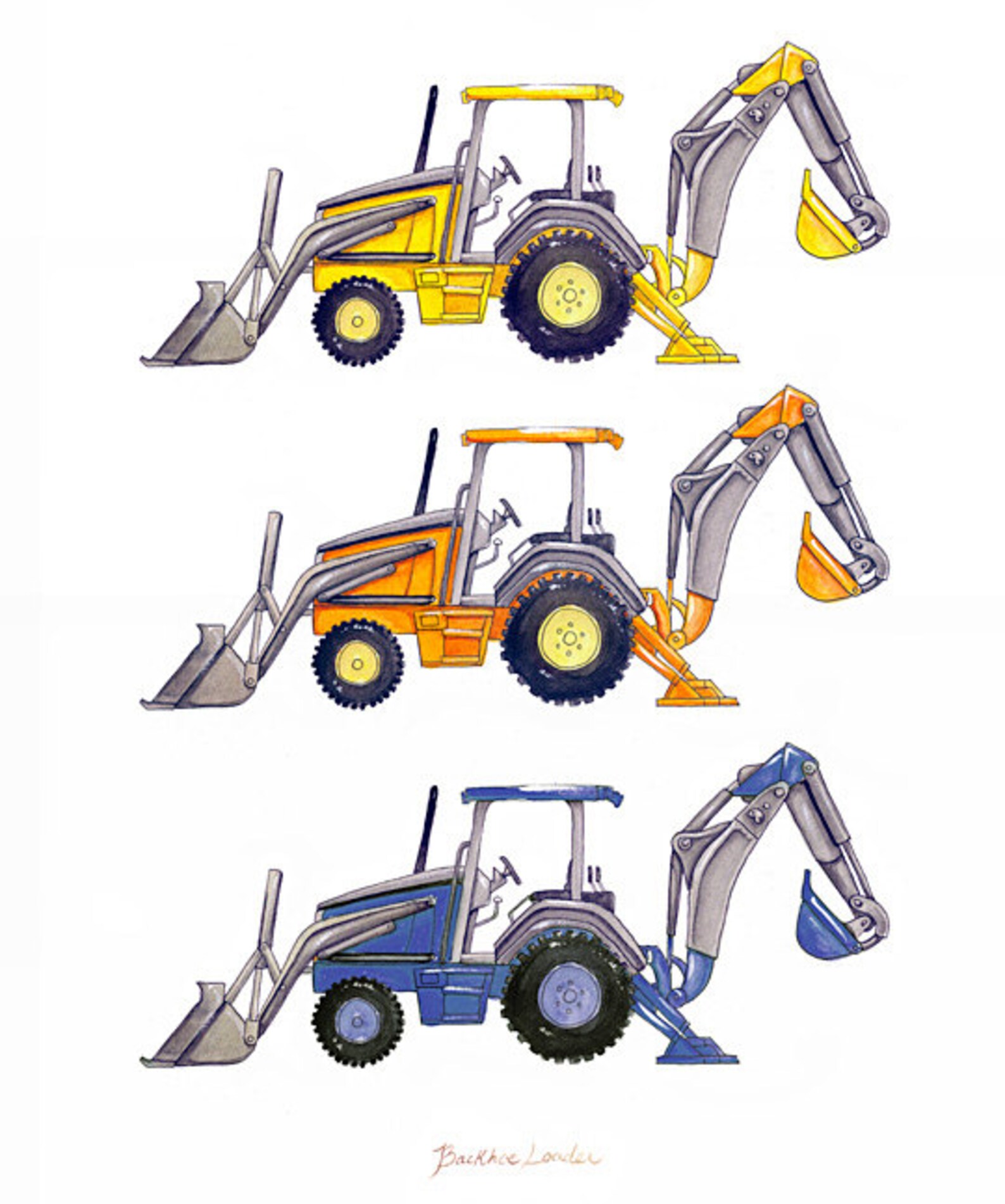 Backhoe Loader Construction Watercolor Print 8x10 - Etsy