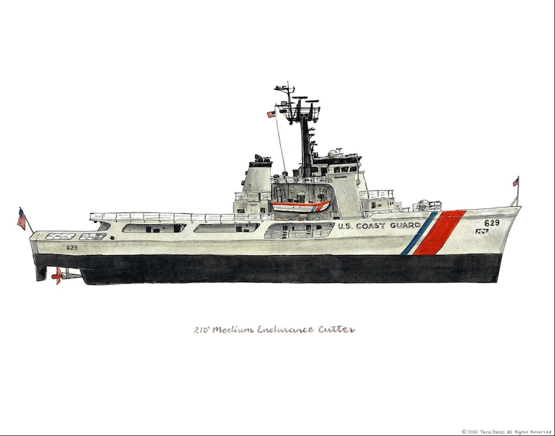 USCG Medium Endurance Cutter WMEC 210', Coast Guard Watercolor Print ...
