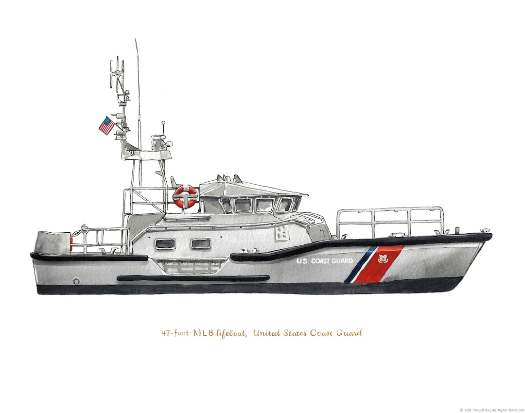 47 Foot MLB, United States Coast Guard Lifeboat Watercolor Print, 8x10 ...