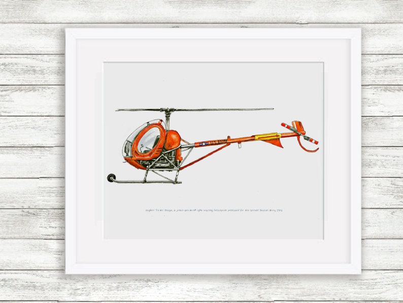 TH-55 Osage, US Army Aviation Training Helicopter Watercolor Print ...