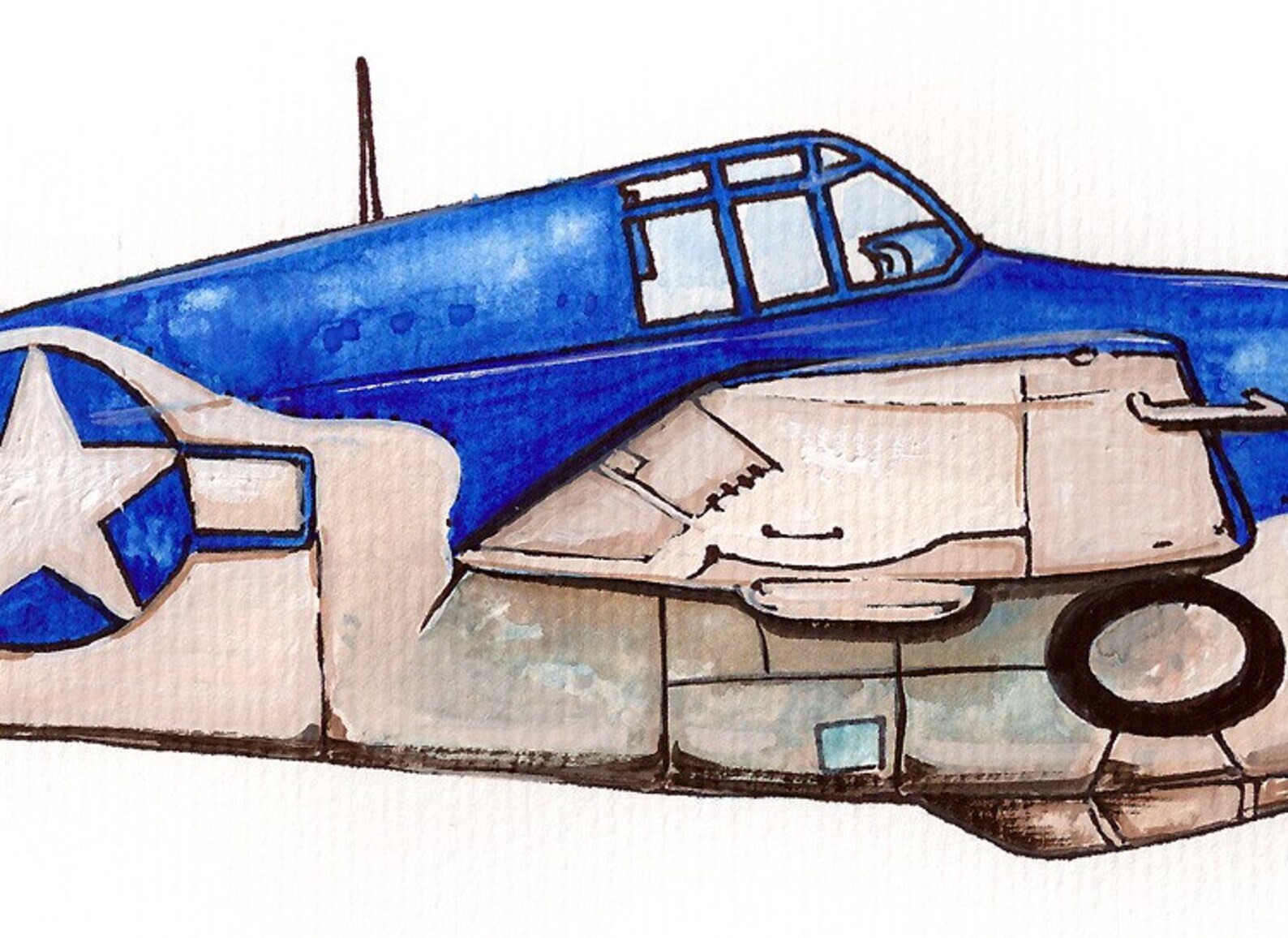 Grumman F4F Vintage Airplane Watercolor Print 8x10 - Etsy