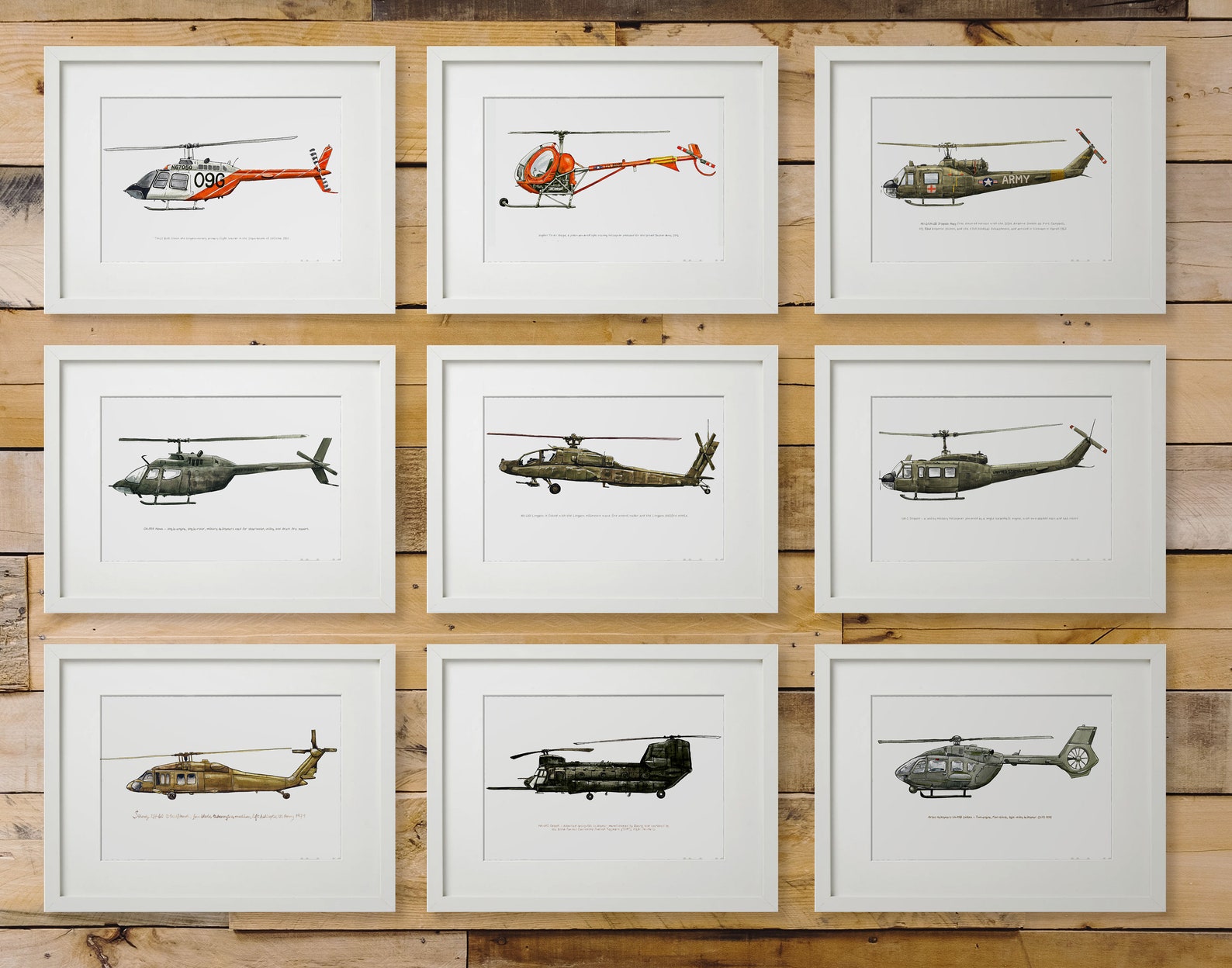 TH-55 Osage, US Army Aviation Training Helicopter Watercolor Print ...