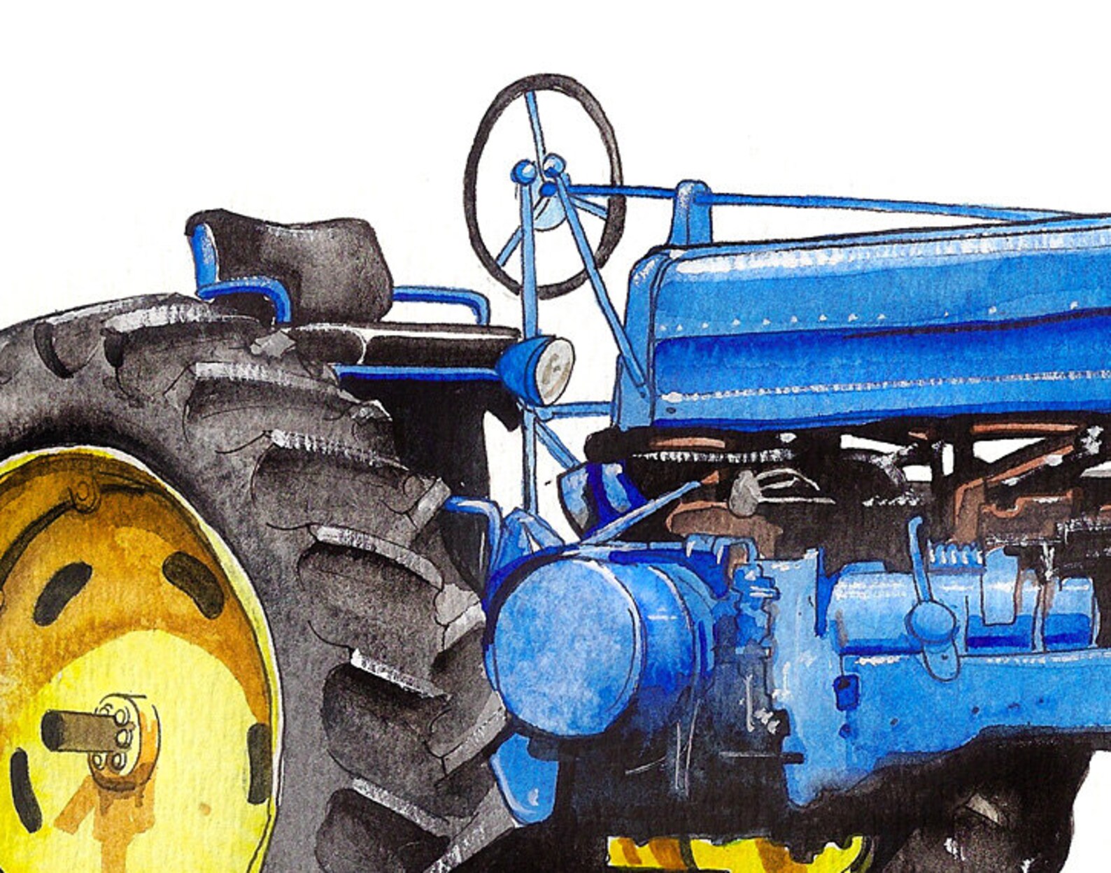 Blue Tractor Vintage Farm Machinery Watercolor Print - Etsy