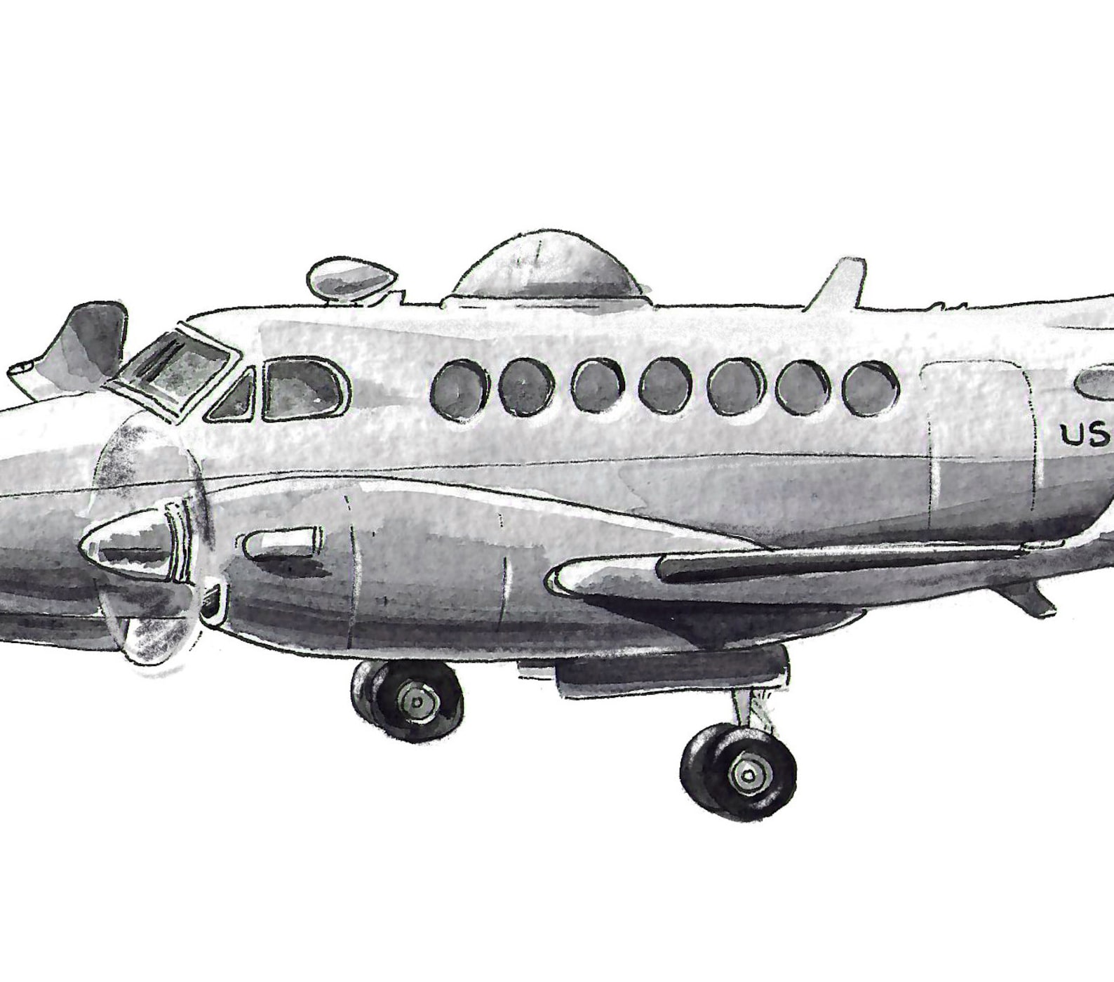 C-12 Huron Army Aviation Aircraft Watercolor Print, 8"x10" - Etsy