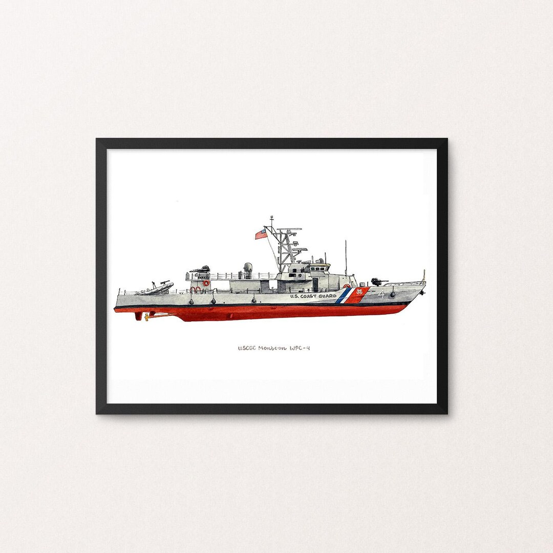 USCG Cyclone-class Ship Monsoon (WPC-4), Coast Guard Watercolor Print ...