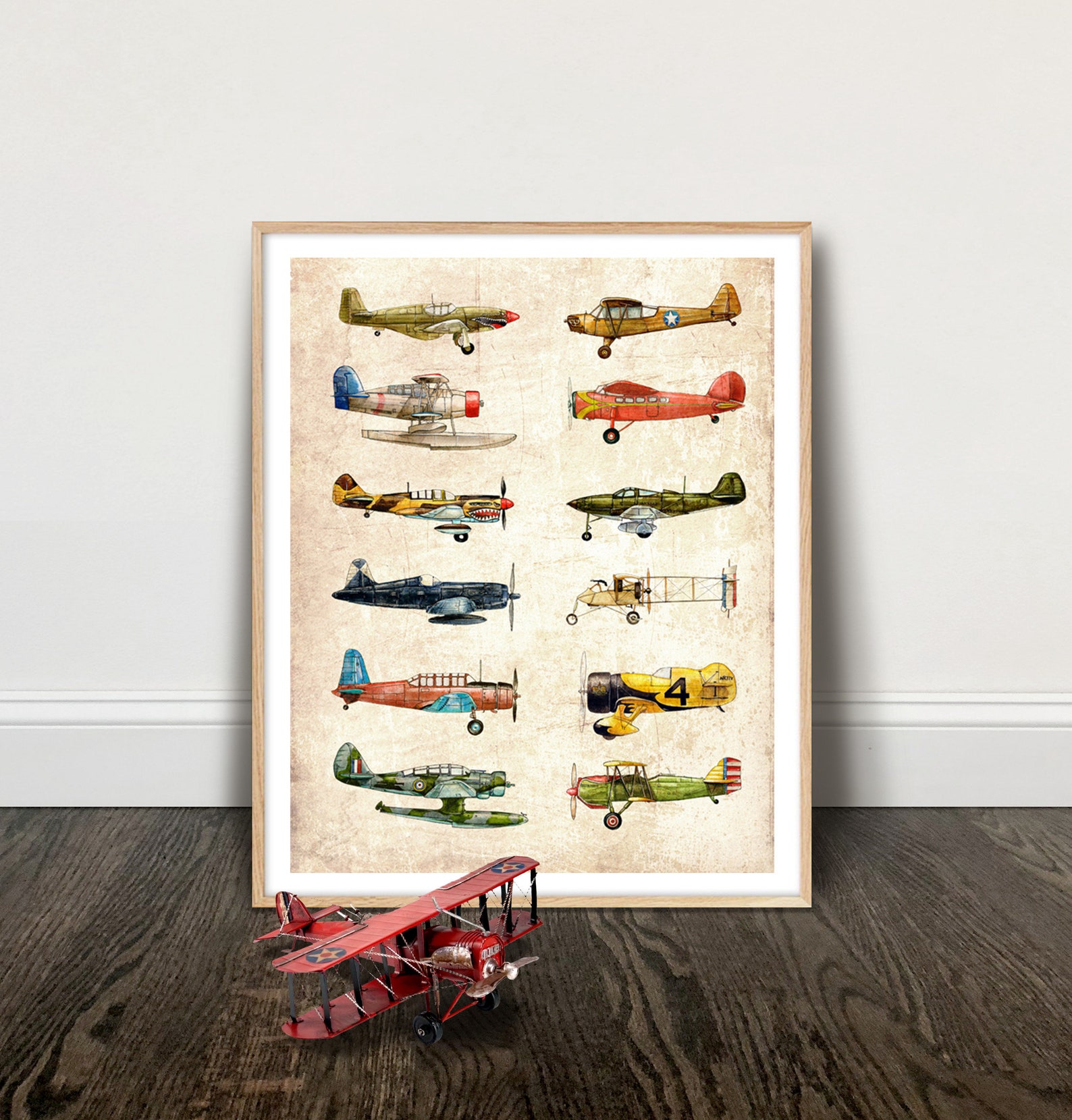Vintage Airplane Collection Antiqued Watercolor Print - Etsy