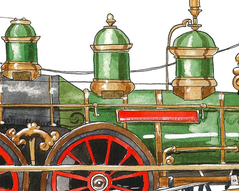 Green Steam Engine Locomotive Watercolor Print, 8x10" - Etsy