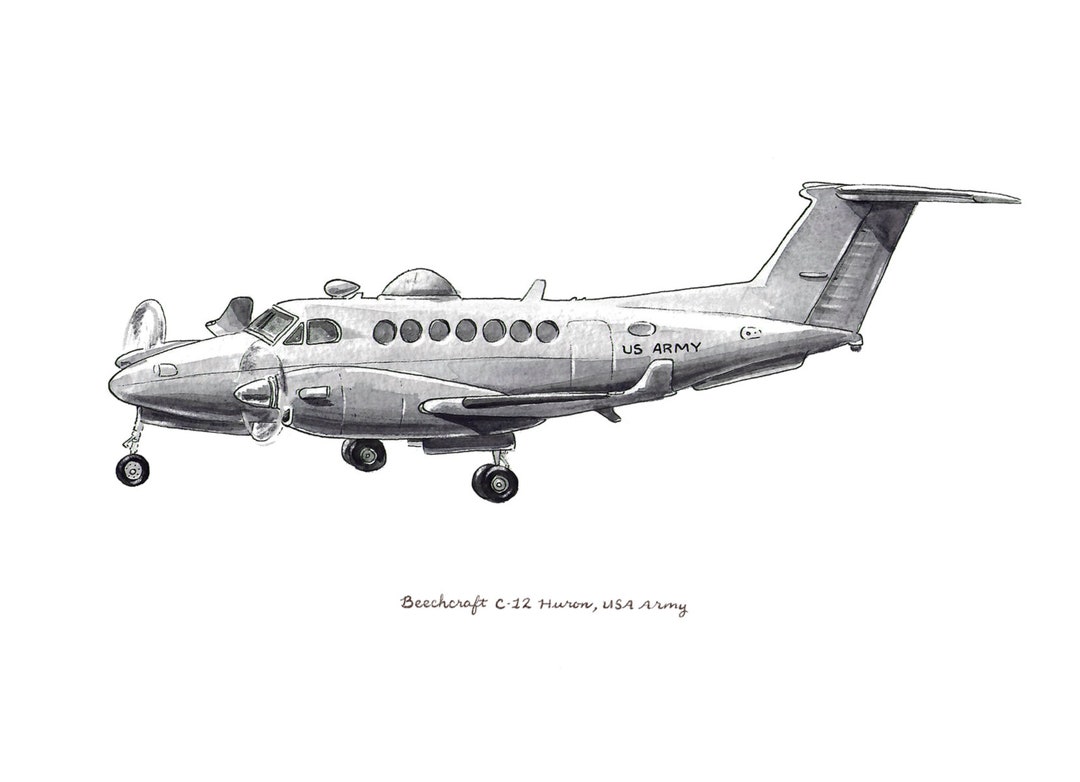 C-12 Huron Army Aviation Aircraft Watercolor Print, 8"x10" - Etsy
