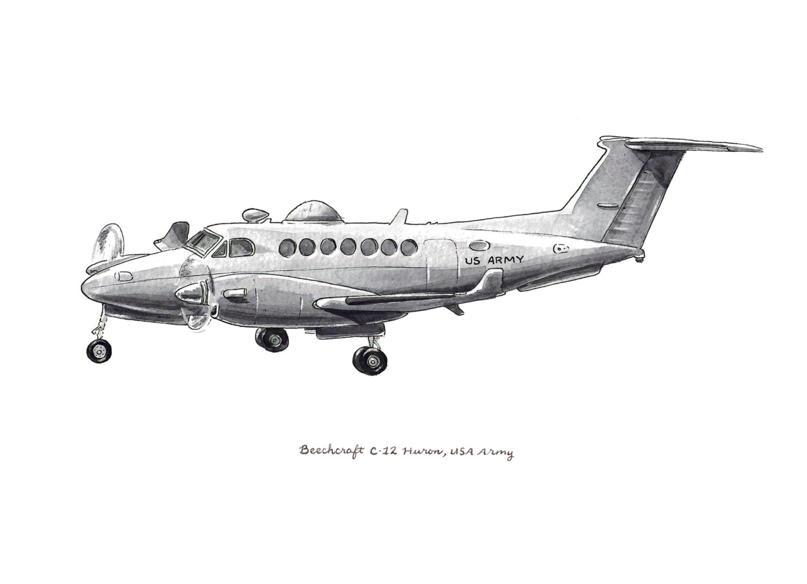 C-12 Huron Army Aviation aircraft watercolor print | Etsy