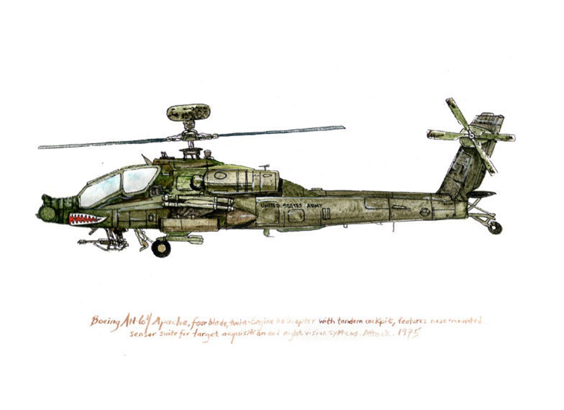 AH-64 Apache Us Army Aviation Watercolor Print 8x10 - Etsy