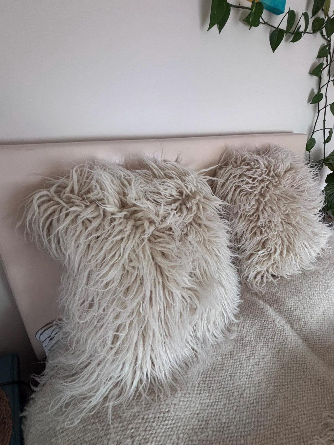 Set of 2 Handmade Sheep Wool Throw Pillows | Rustic Boho Decor - Etsy