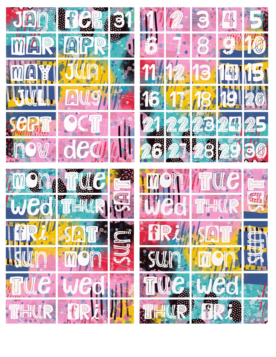 Collage Numbers, Days, Months for Journal and Planners - Etsy