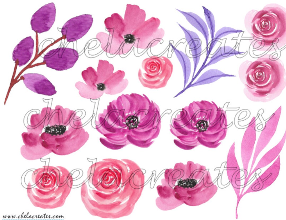 Pink Water Color Flowers Printable - Etsy