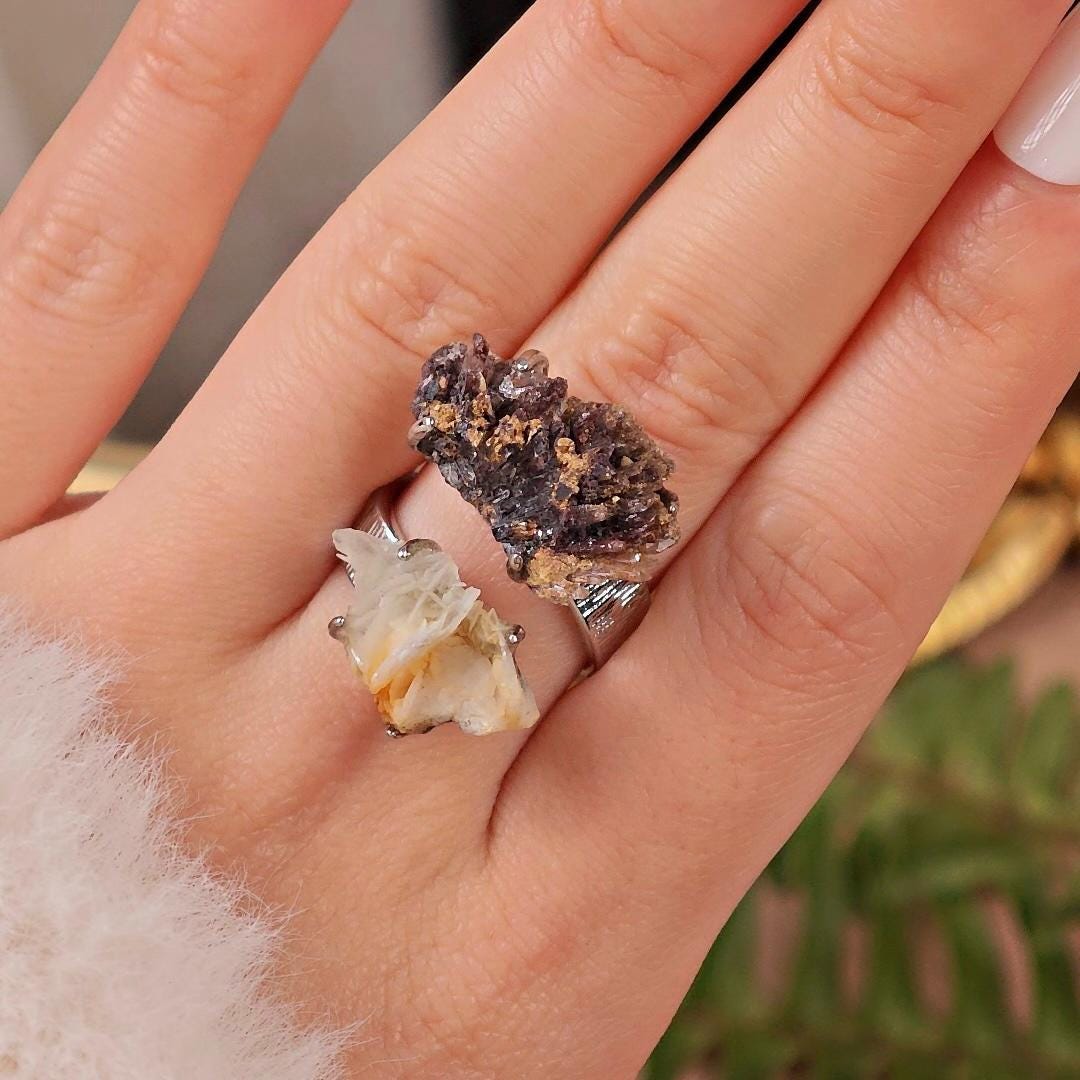 Raw Creedite Yellow Calcite Ring, Toi Et Moi Crystal Statement Piece - Etsy