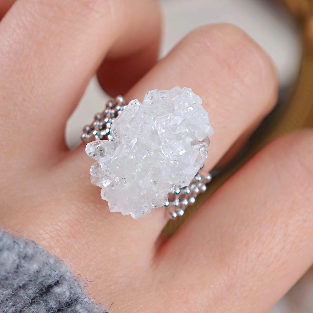 Raw Large Apophyllite Cluster Ring - Adjustable Boho Statement OOAK ...
