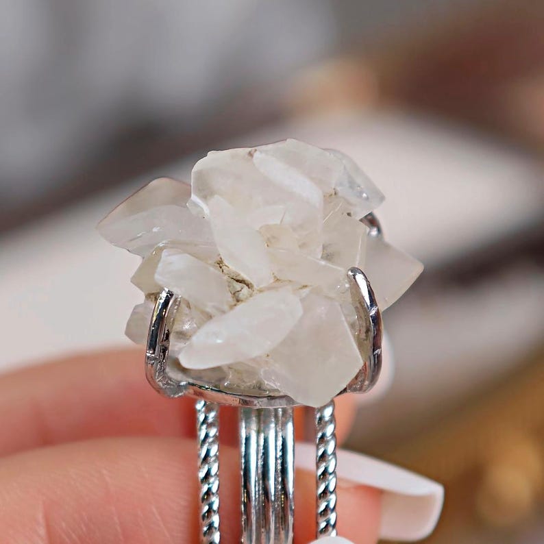 Raw Calcite Cluster Ring - Silver Plate - Large Boho Statement ...