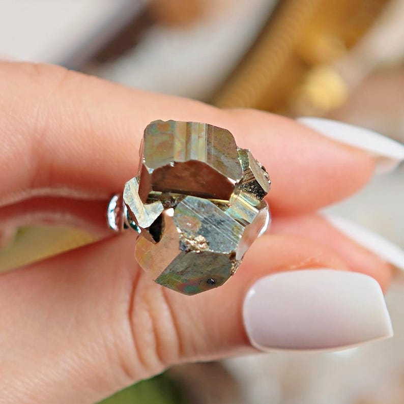Raw Peru Chalcopyrite Crystal Ring - Adjustable Boho Statement OOAK ...