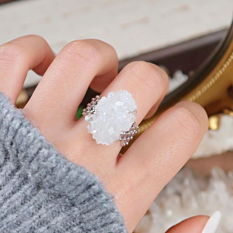 Raw Large Apophyllite Cluster Ring - Adjustable Boho Statement OOAK ...