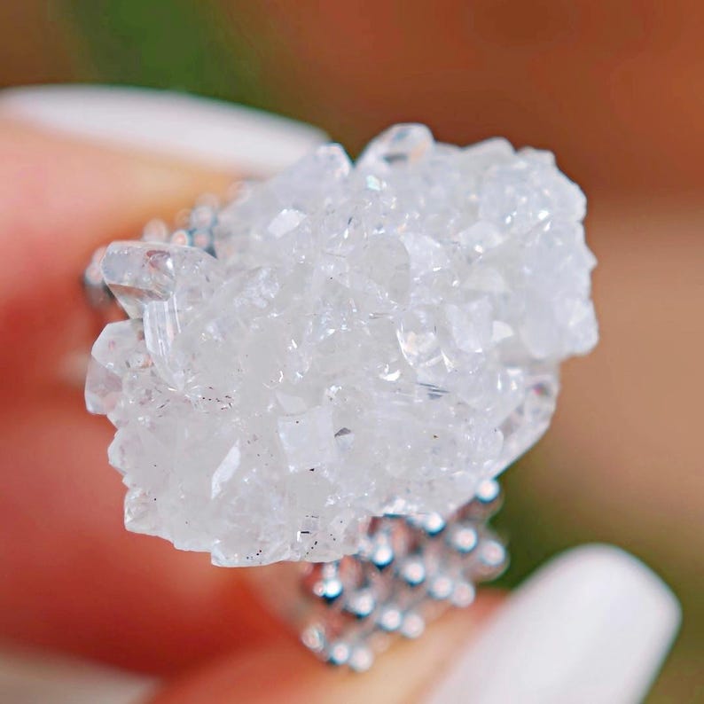 Raw Large Apophyllite Cluster Ring - Adjustable Boho Statement OOAK ...