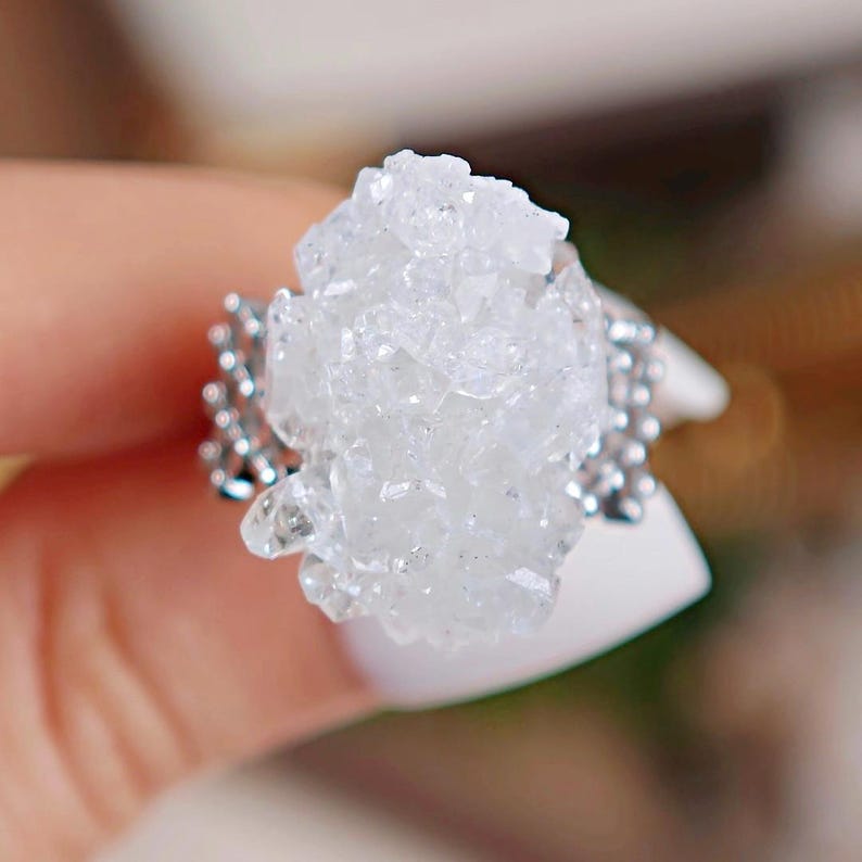 Raw Large Apophyllite Cluster Ring - Adjustable Boho Statement OOAK ...