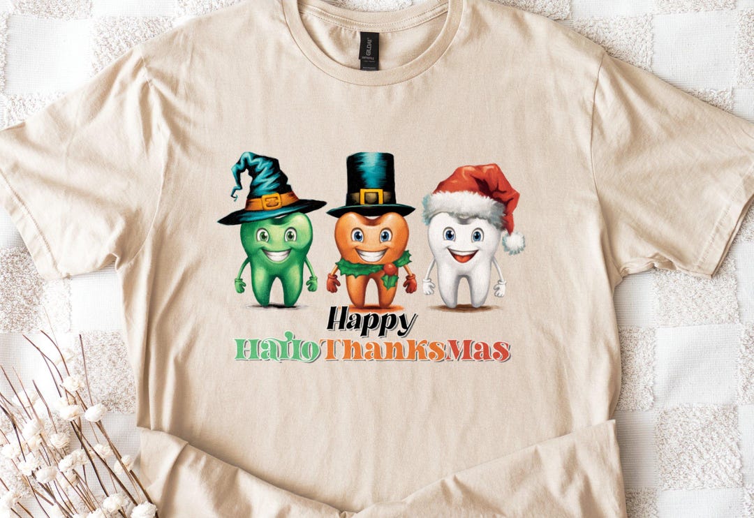 Happy Hallothanksmas - Whimsical Cartoon Teeth Characters Festively ...