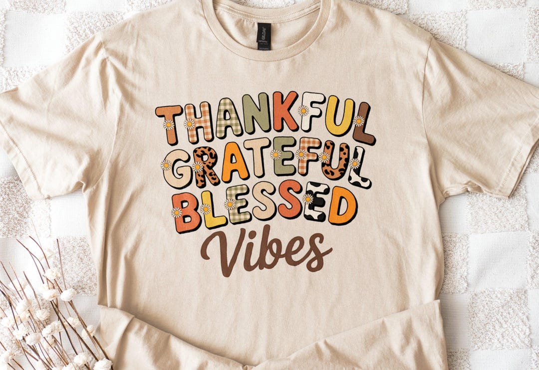 Colorful Thankful Grateful Blessed Vibes Typography Clipart for ...
