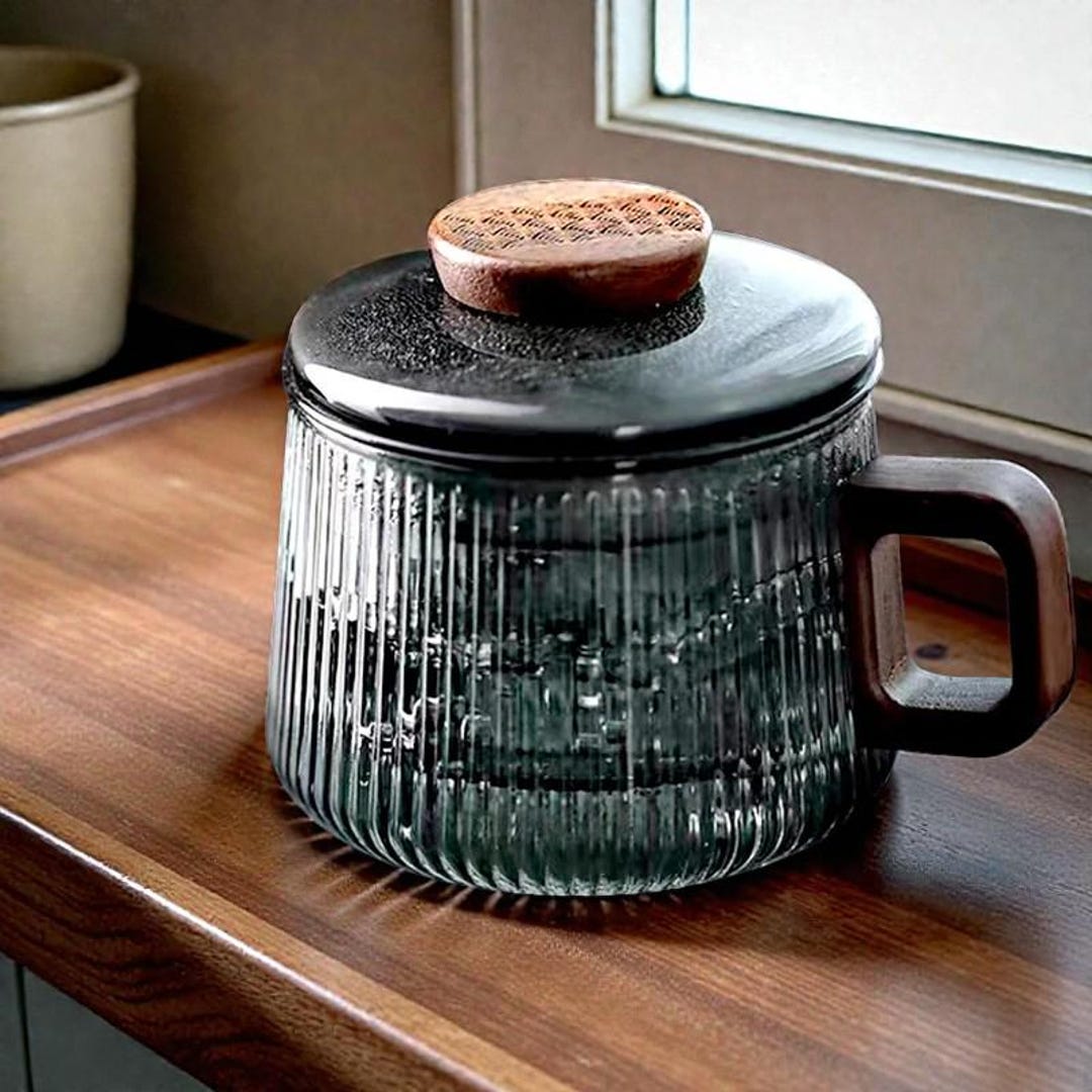 Striped Borosilicate Glass Teapot | Modern Tea Maker With Wood Handle ...