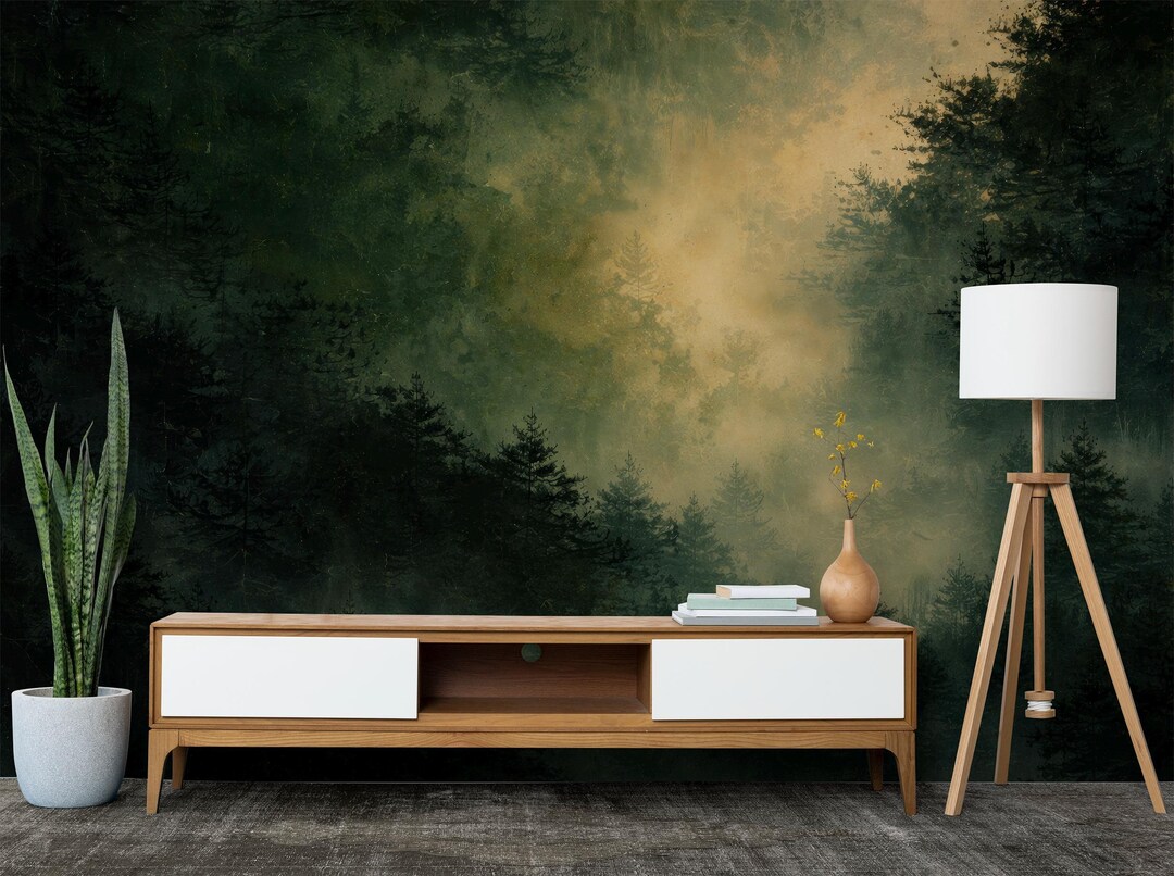 Moody Fores Wallpaper Dark Green, Dark Landscape Wallpaper for Modern ...