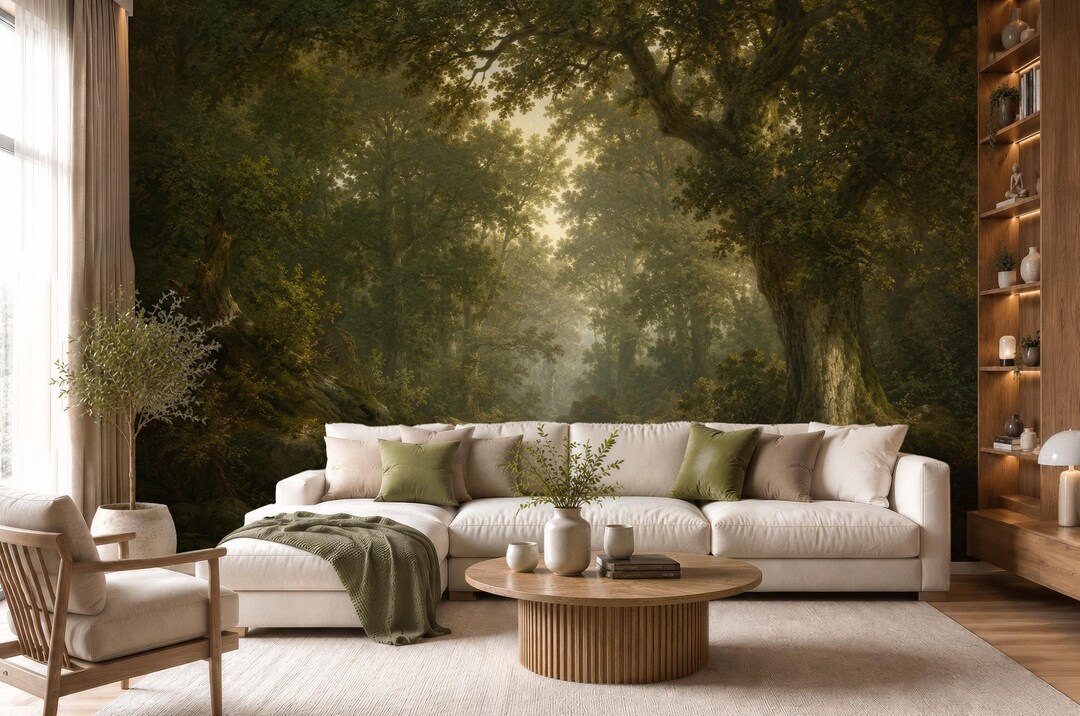 Dark Forest Wallpaper Oak Tree Landscape Mural Wallpaper Moody