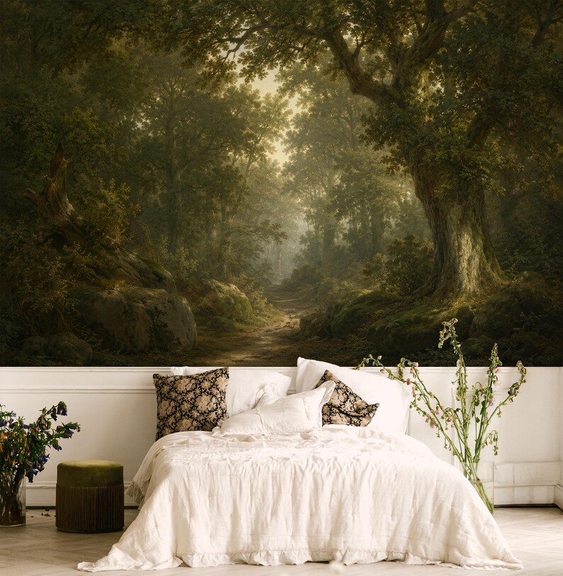 Dark Forest Wallpaper Oak Tree Landscape Mural Wallpaper Moody