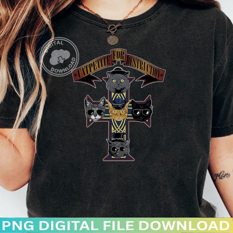 Kawaii Appetite Cat PNG, Cute Rock Parody Cat Sublimation, Funny ...