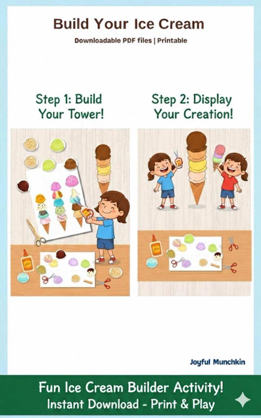 Ice Cream Builder Activity: Montessori Fine Motor Skills (download PDF ...