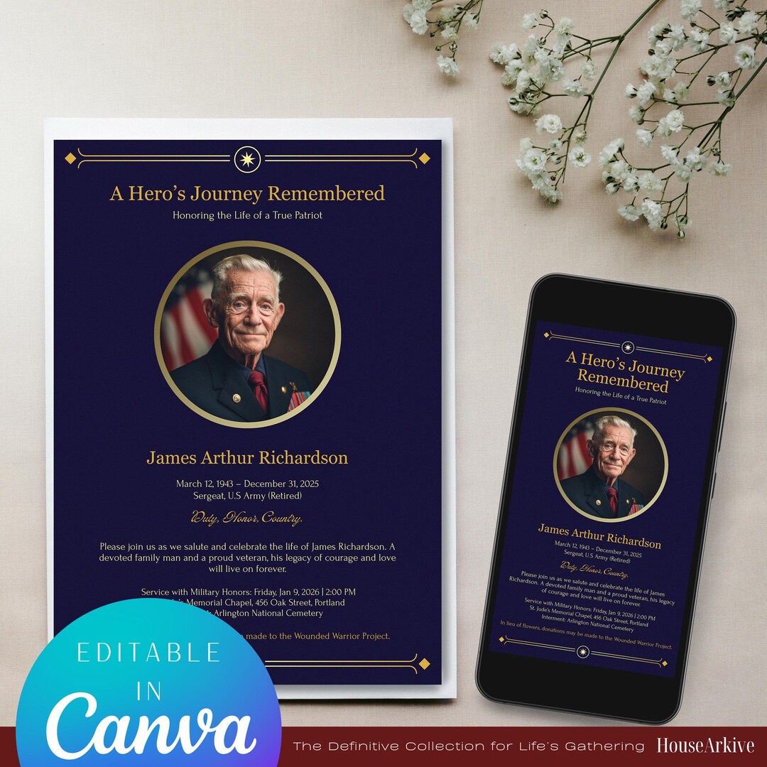 Military Funeral Invitation Template, Veteran Memorial Service ...