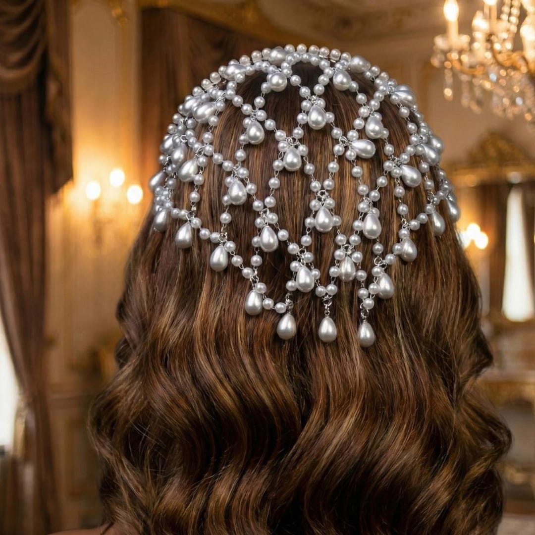 Silver and Gold Pearl Bridal Headband, Wedding Hair Drape, Bridal ...