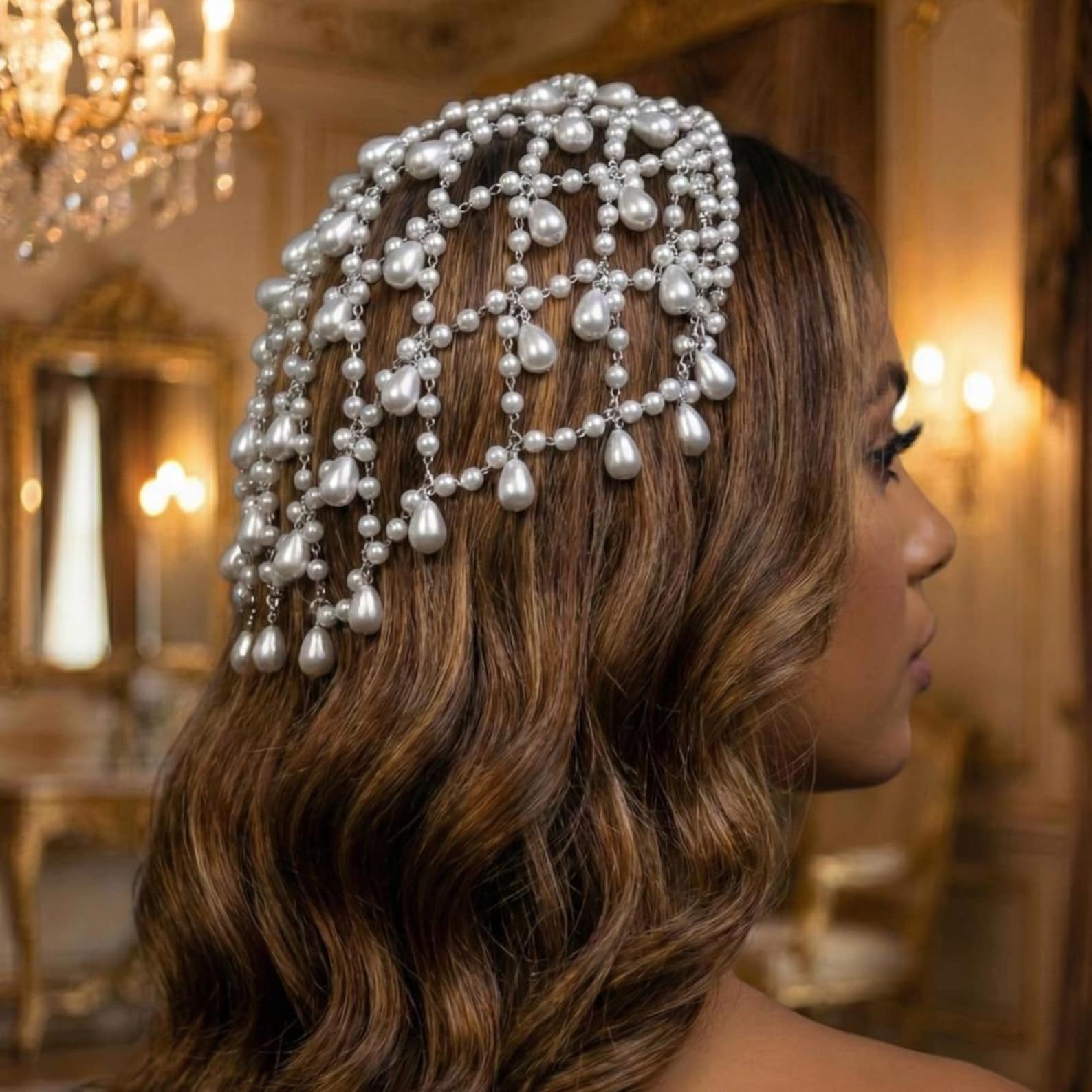 Silver and Gold Pearl Bridal Headband, Wedding Hair Drape, Bridal ...