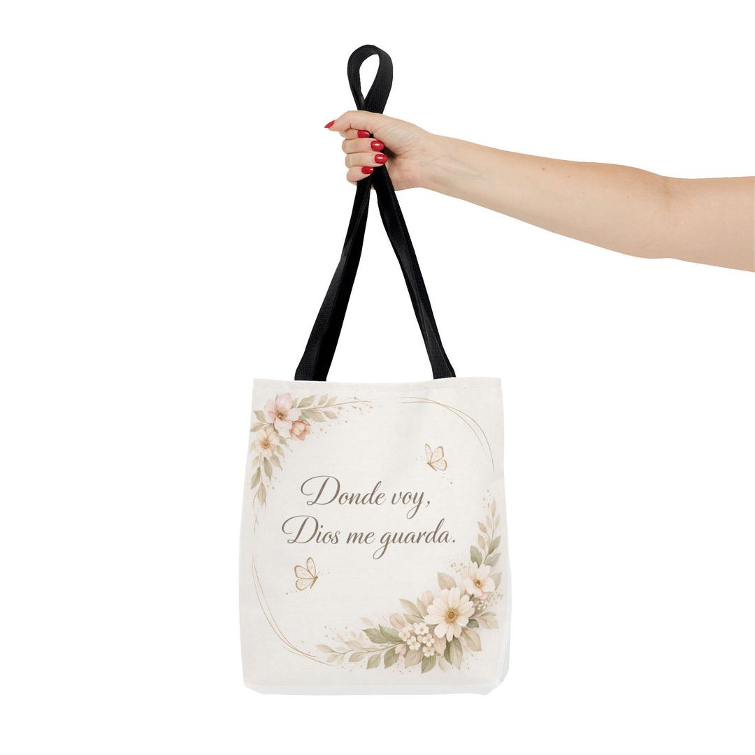 Donde Voy, Dios Me Guarda Tote Bag | Floral Scripture Spanish Prayer - Etsy