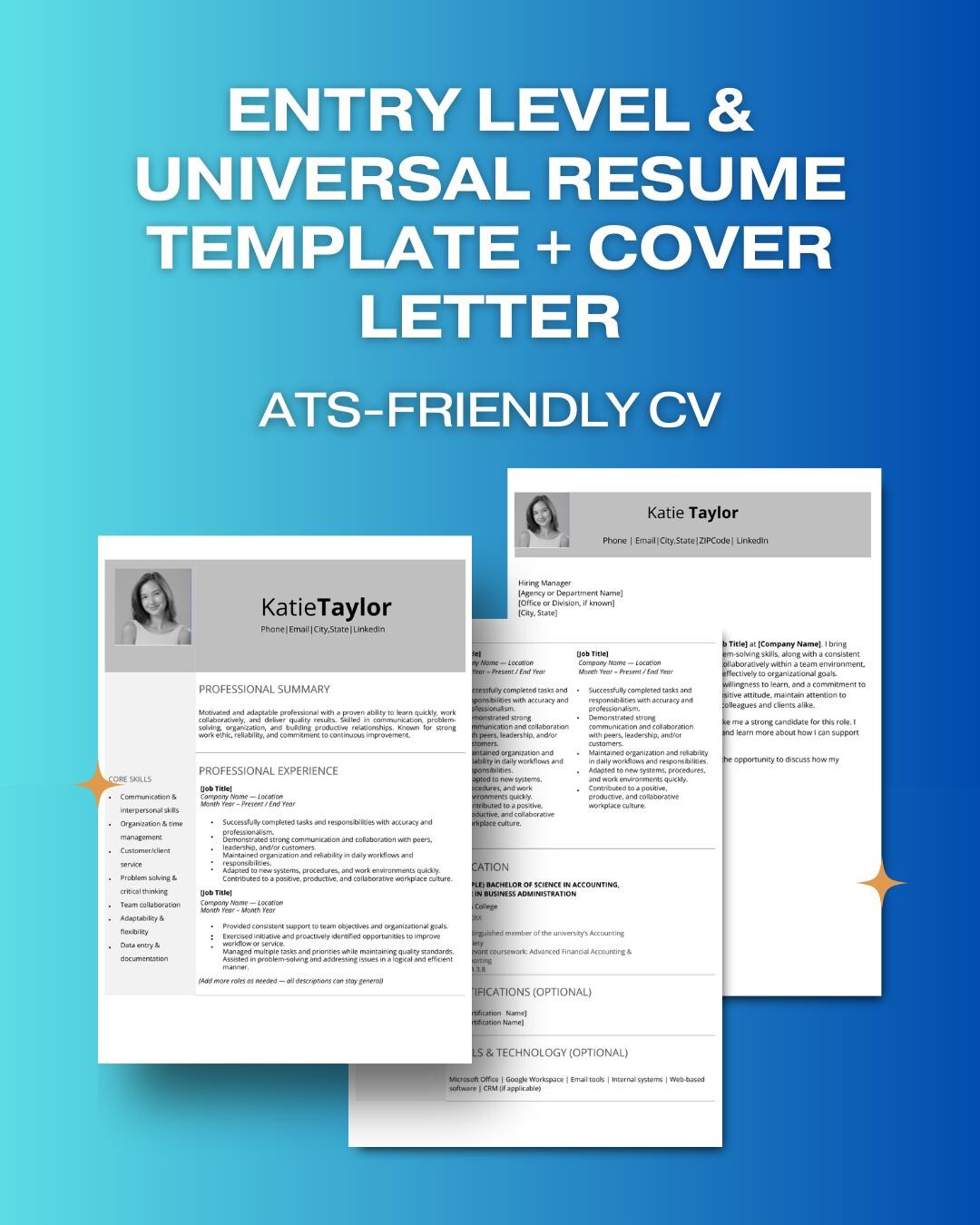 ATS Resume Template | Cover Letter, Microsoft Word (easy-to-edit) - Etsy
