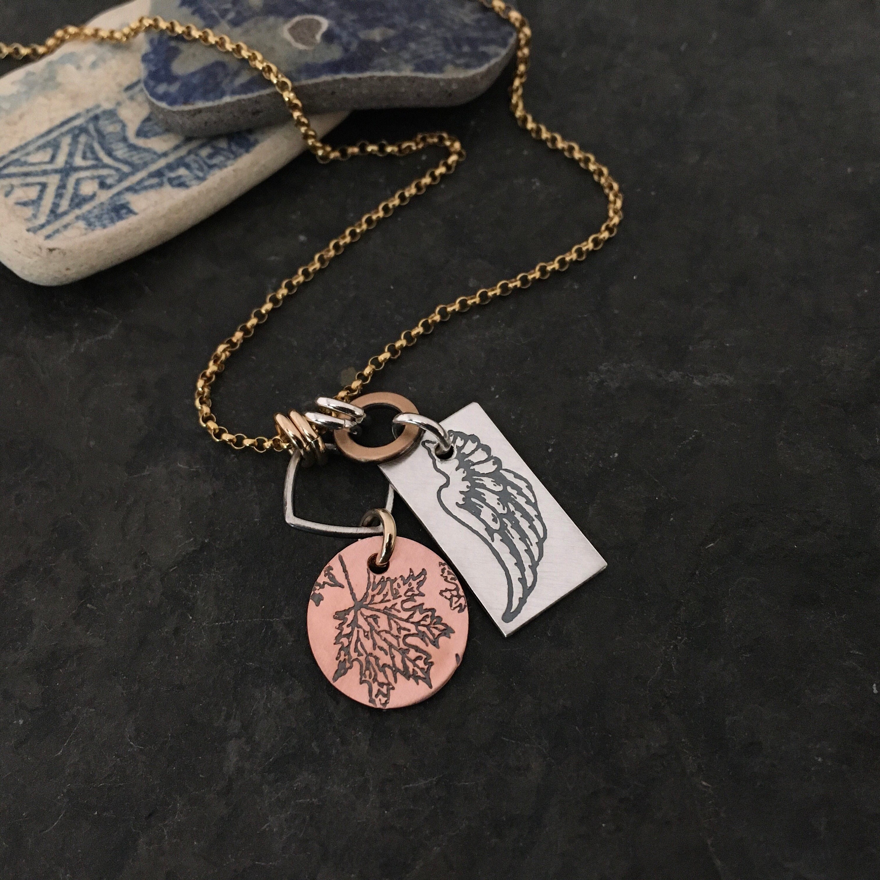 Boho Angel Wing Tag Necklace Sterling Silver Charm Chain Gold Fill ...