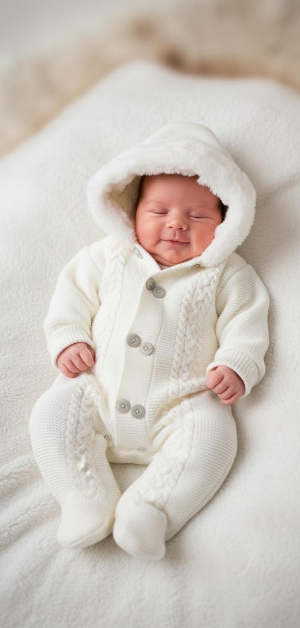 White Knit Baby Romper | Faux Fur Hood, Winter Jumpsuit - Etsy Canada