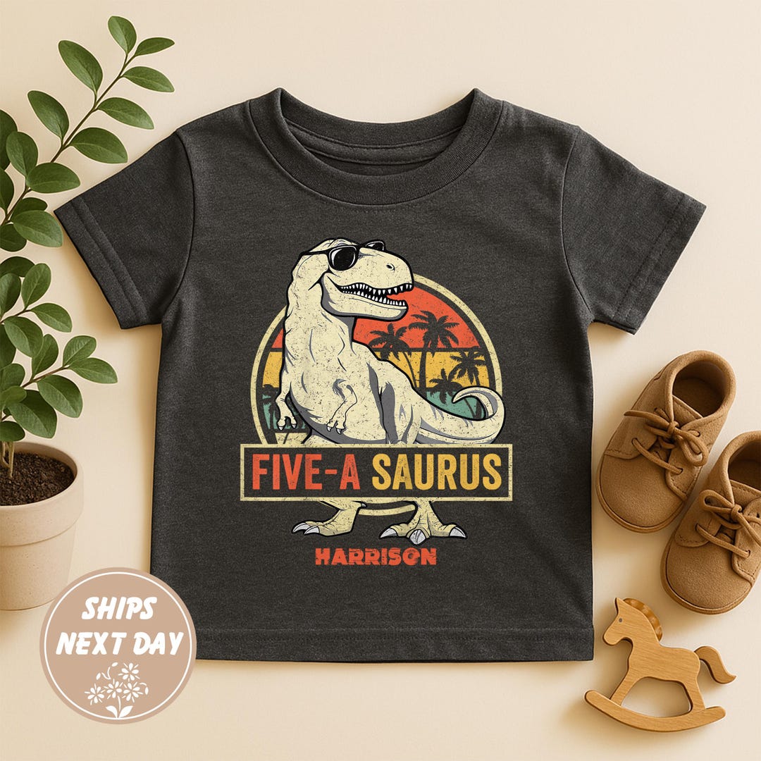 Personalized Five A Saurus Birthday Kids T-shirt, 5th Birthday Boy ...