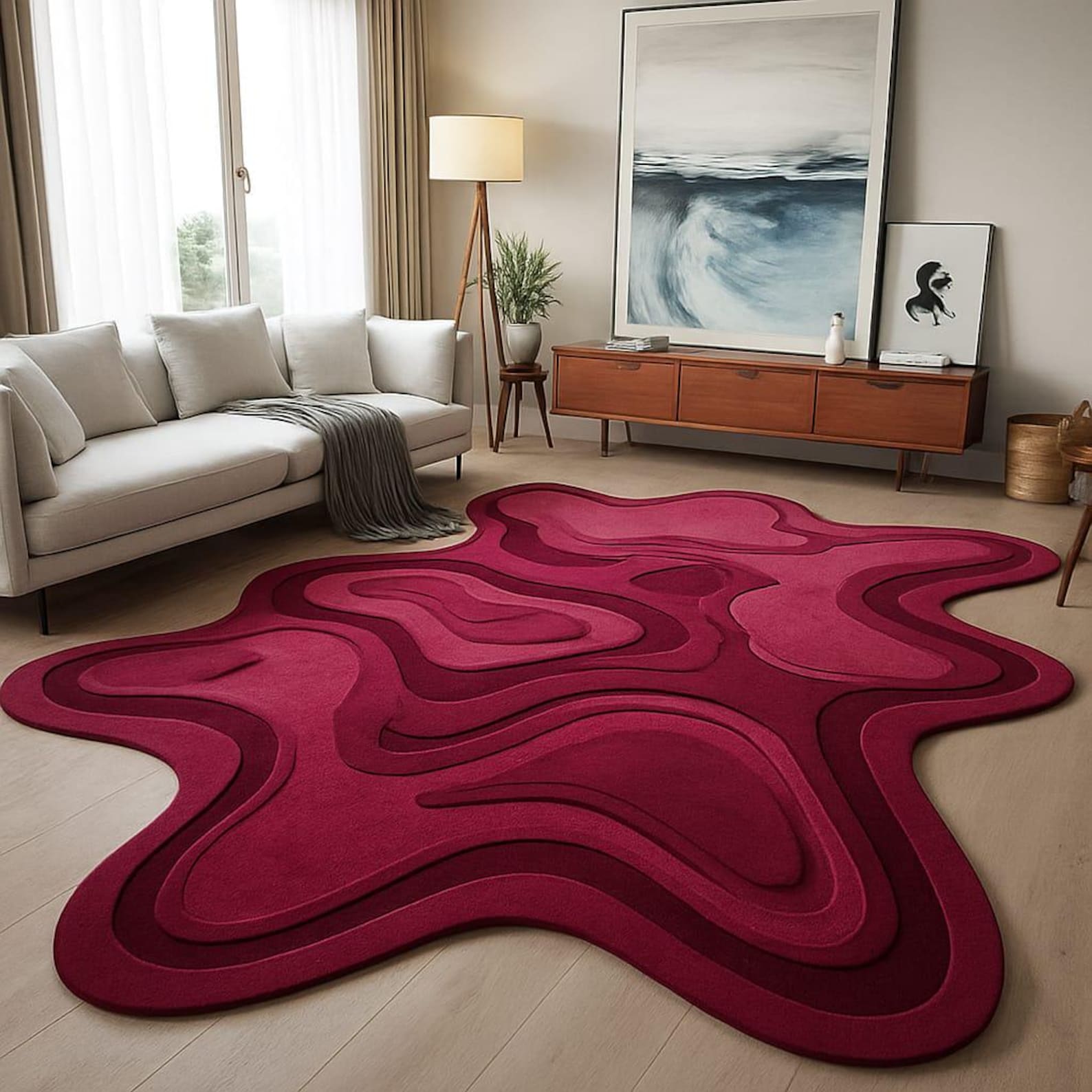 10 Feet Round Shape Handwoven Tufted Rug | Pink Modern Cozy Living Room ...