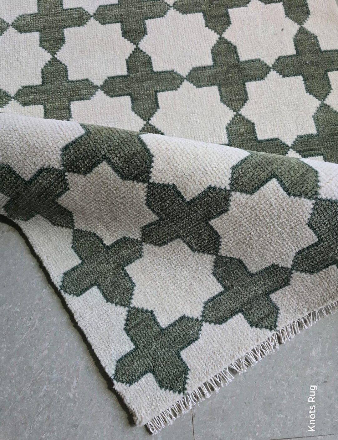 5x12 Ft Handwoven Green Wool Rug | Pattern Knotted Modern Oushak ...