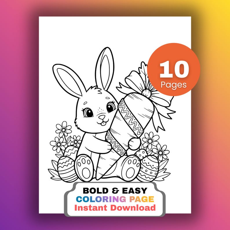 Easter Bunny Coloring Pages for Kids, 10 Printable Easter Egg Coloring ...