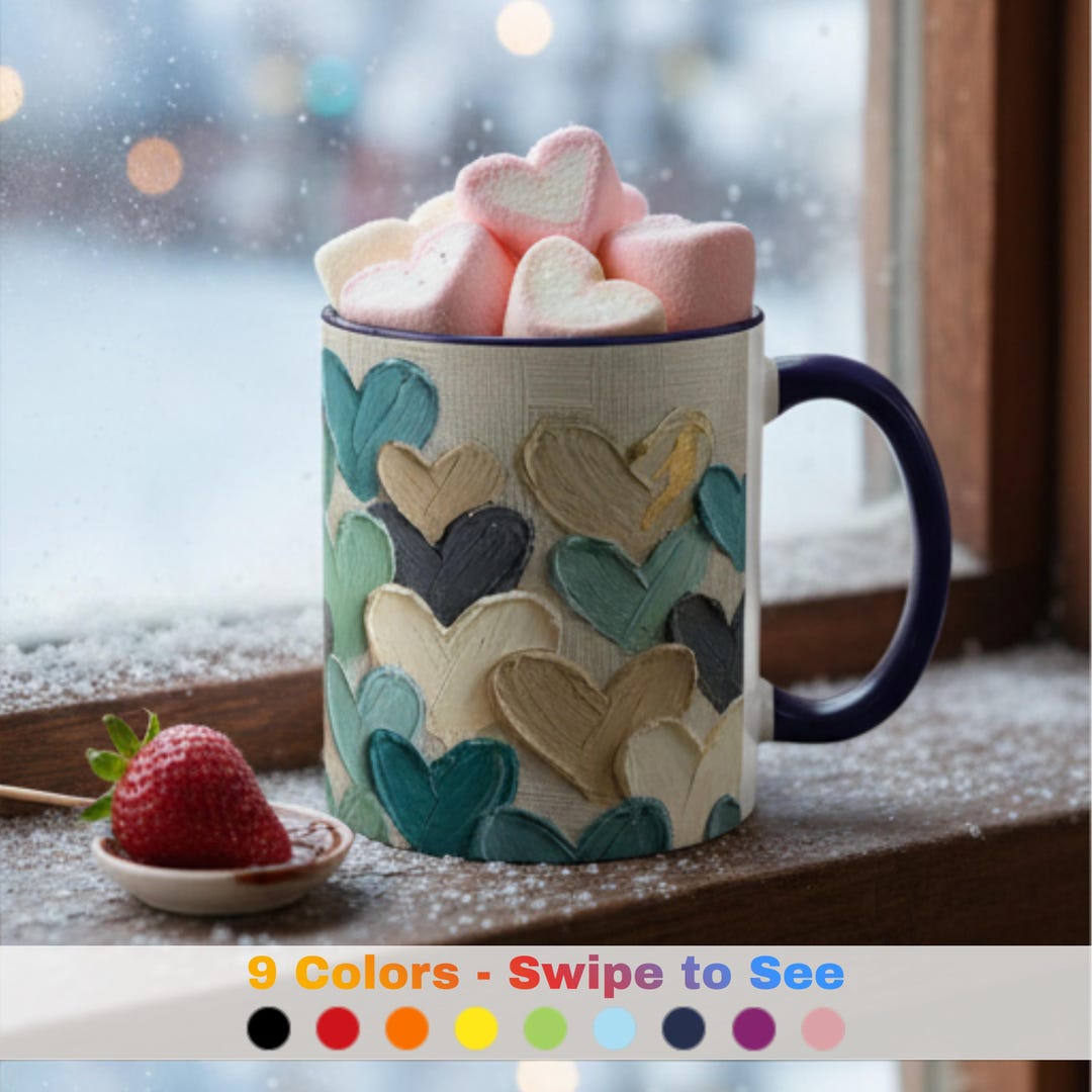 Textured Impasto Heart Ceramic Mug, Blue Handle, Art Coffee Cup - Etsy