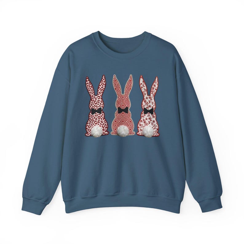 Red Bunny Trio Sweatshirt, Leopard and Floral Rabbit Backs Unisex ...