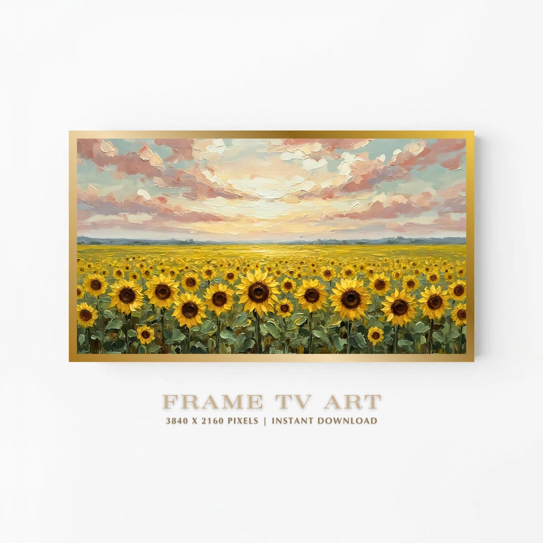 Spring Sunflower Field Samsung Frame TV Art, Yellow Floral Landscape ...