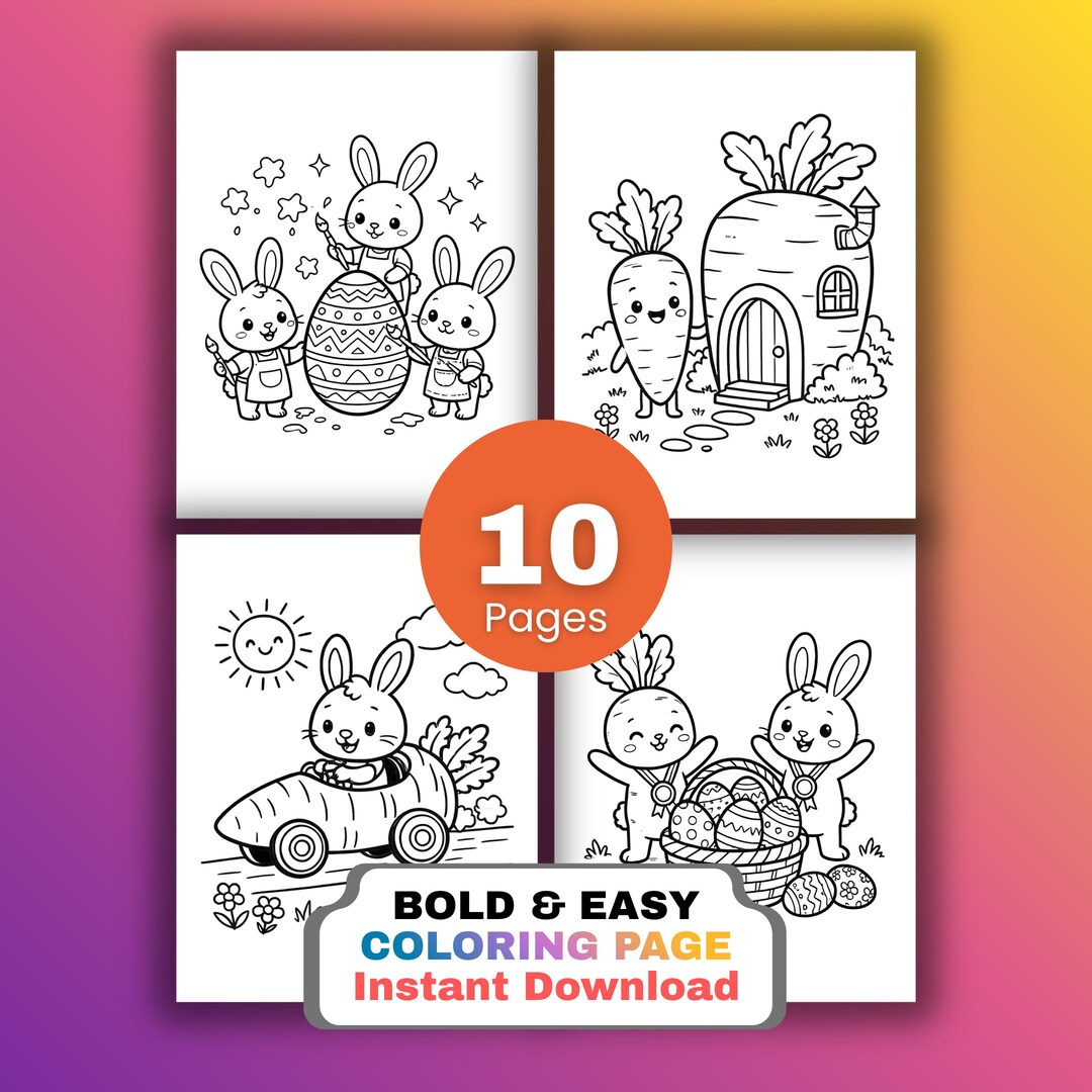 Easter Coloring Pages for Kids, Kawaii Bunny Digital Download, Toddler ...